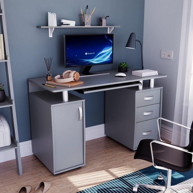 Vida Designs Otley 3 Drawer with Internal Shelf Computer Desk Storage ...