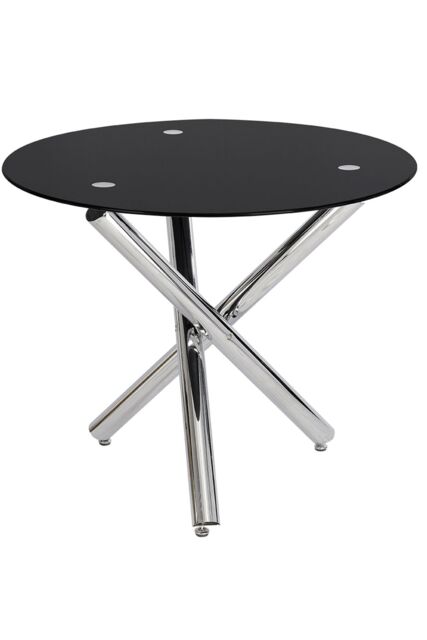 Living and Home Tempered Glass Crossover Round Dining Table in Black by ...