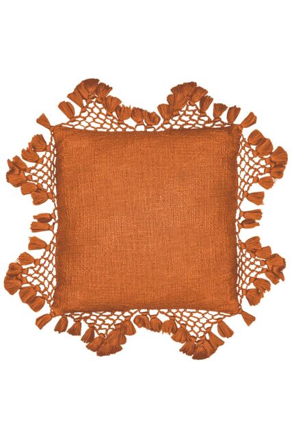 Yard Anko Slub Cotton Macrame Tassel Trimmed Cushion in Orange - Size ...