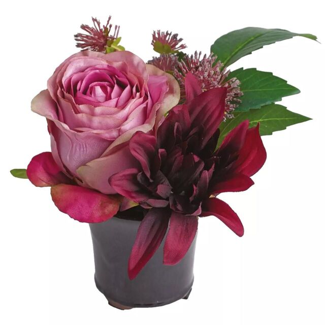 Artificial Alexis Small Flower Arrangement in Vase - Faux Fake Realistic Floral Centrepiece Home ...