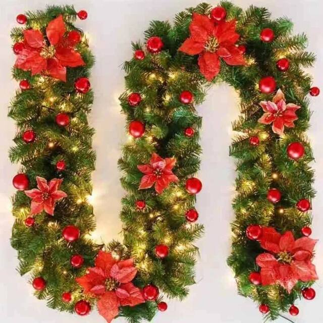 VOGREX Pre Lit Christmas Garland Red with LED Lights by Debenhams ...