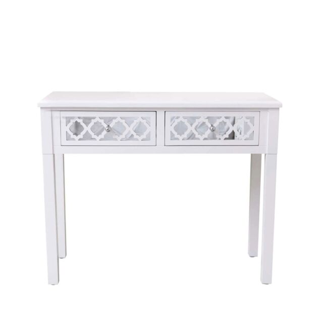 White Mirrored Lattice Console Table / Dressing Table - Sabrina White ...
