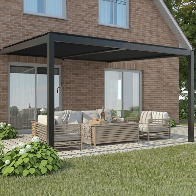 Deluxe Charcoal Wall Mounted Veranda with Louvered Shutter Roof 3m x 3m ...