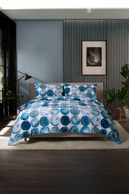 Coastal Blue Shells 100% Cotton Duvet Cover Set with Piped Edging by ...