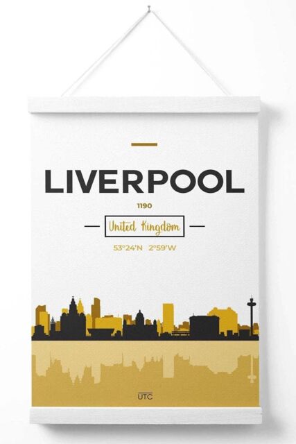 Liverpool Yellow and Black City Skyline Framed Print SIZE: A4 with ...