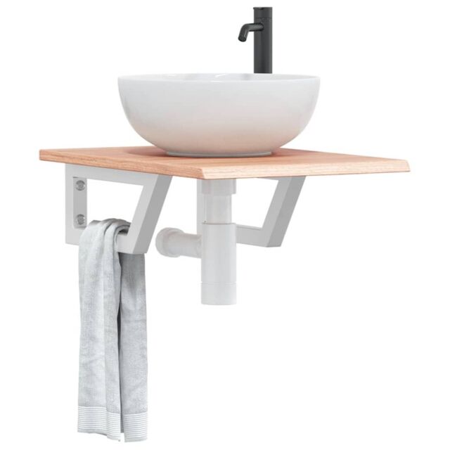 Berkfield Home Basin Shelf Wall Mounted Steel & Solid Wood Oak in Brown ...