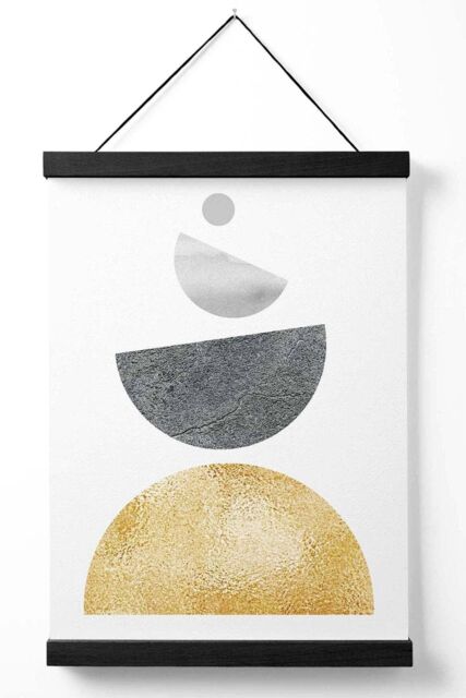 Grey and Yellow Semi Circles Mid Century Geometric Poster with Black ...