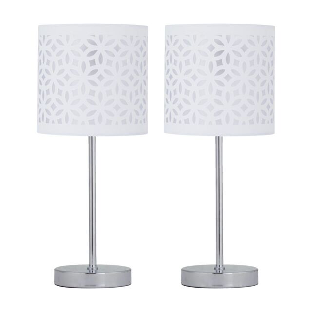 First Choice Lighting Set of 2 Chrome Stick Table Lamps with White ...