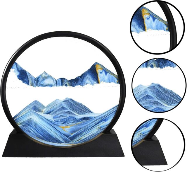 Dynamic Sand Art Rotatable Frame 3D Blue Landscape Desktop Home Office ...