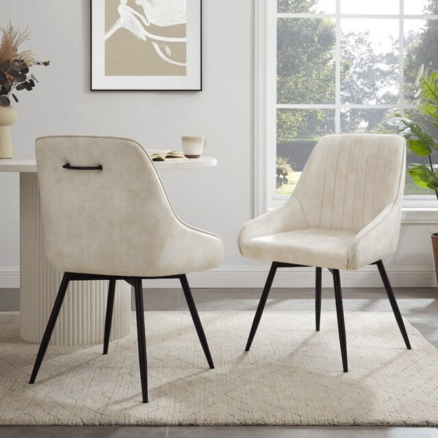 Modish Furnishing Amari Swivel Set Of 2 Cream Velvet Dining Chair With ...