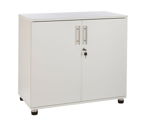 White Storage Cabinet, 1 Shelf, Lockable 2 Door, Short Office Cupboard ...