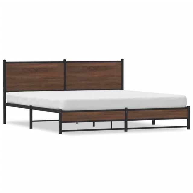 Berkfield Home Metal Bed Frame without Mattress Brown Oak 183x213 cm by ...