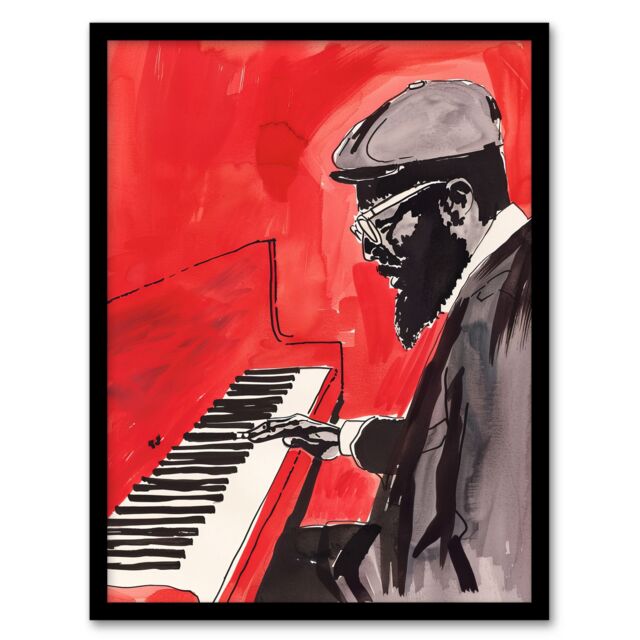 "Artery8 Thelonious Monk Jazz Piano Music Red Portrait Framed Wall Art ...