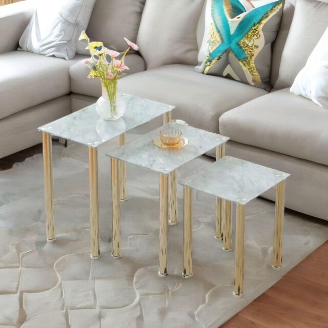 Set Of 3 Glass Nesting Tables Living Room Furniture by Debenhams ...