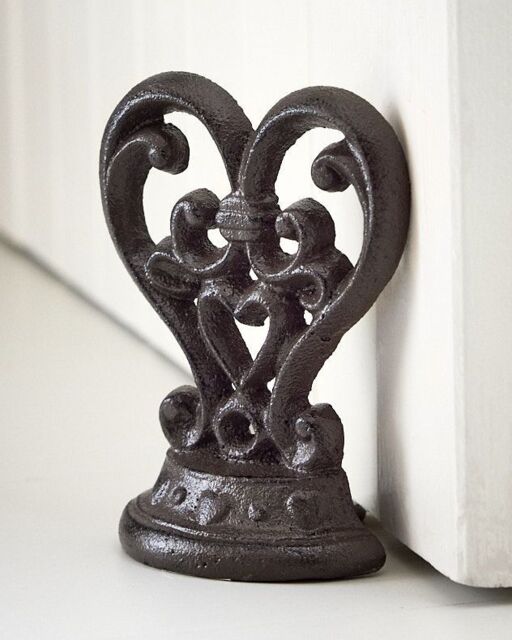 Vintage Style Antique Door Stopper Heavy Duty Cast Iron Scrolled Heart ...