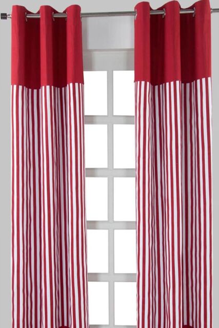 Thick Red Stripe Ready Made Eyelet Curtain Pair by Debenhams | ufurnish.com
