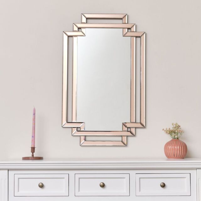 Pink Glass Art Deco Rectangle Wall Mirror - 80cm X 50cm by Debenhams ...