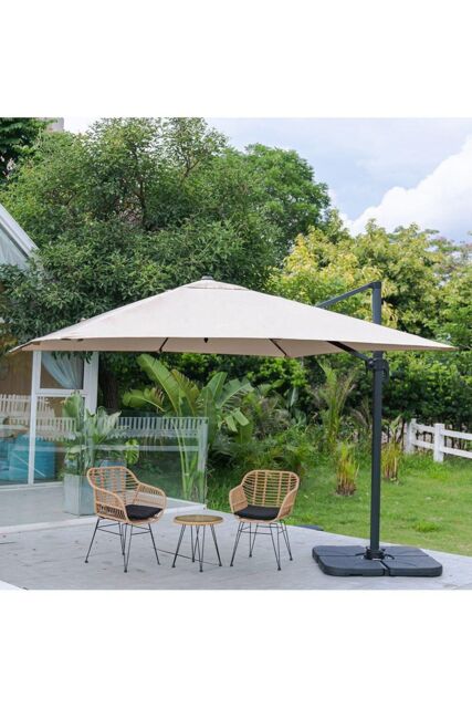 3m W x 3m D Large Square Canopy Rotating Outdoor Cantilever Parasol ...