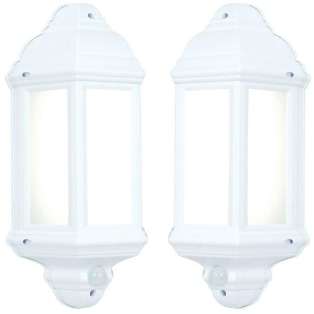 2 PACK IP44 Outdoor Wall Light Matt White Traditional Lantern PIR ...