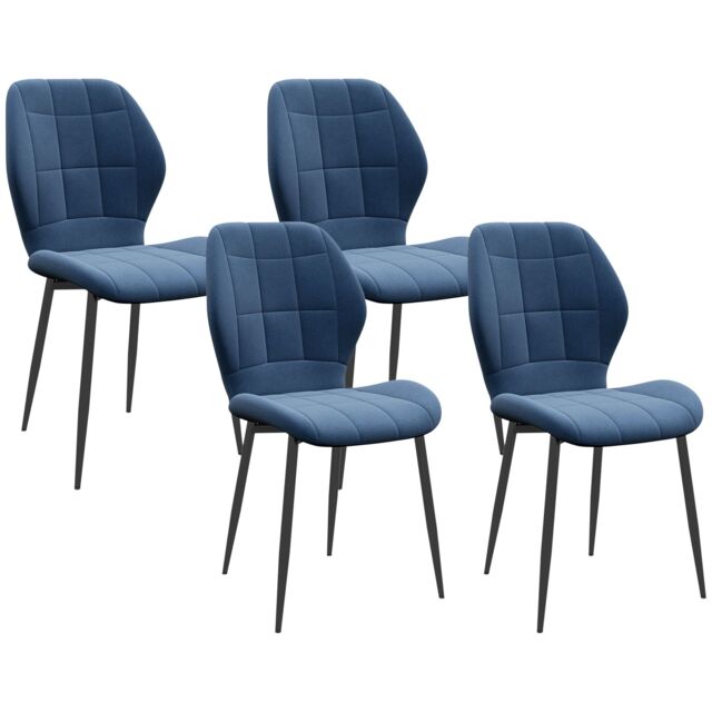 Modern Style Kitchen Chairs Set of 4 with Velvet Upholstered, Dark Blue ...