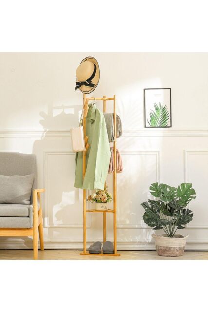 Bamboo Clothes Rack Coat Stand Standing Tree for Entryway Bedroom ...