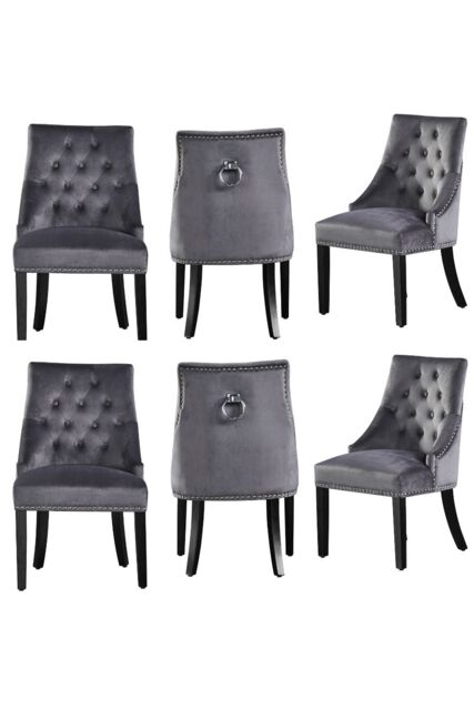 Set of 6 'Windsor' Knocker Back Velvet Dining Chairs Solid Wood Legs by ...