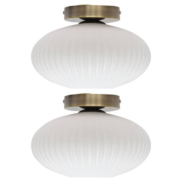 First Choice Lighting Set of 2 Baton - White Ribbed Oval Glass Antique ...