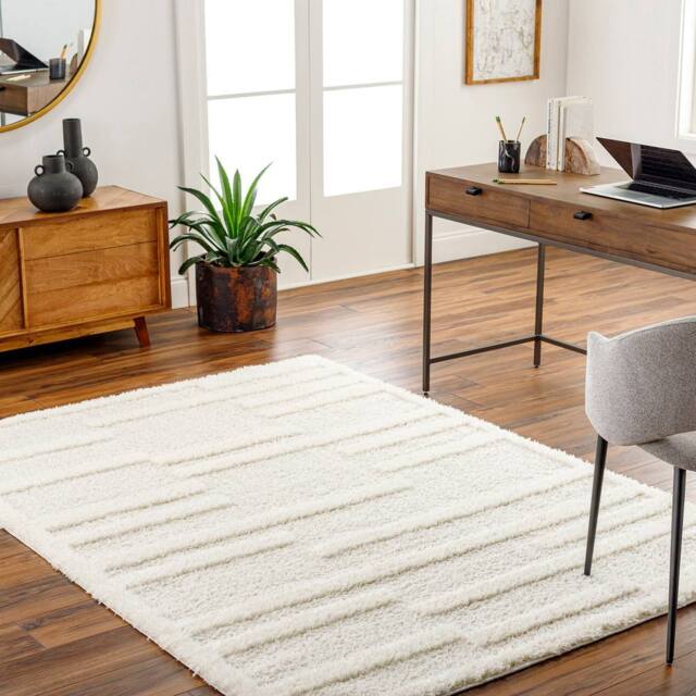 Livabliss Shaggy Modern Plush Pile Bahrani Area Rug in Beige - Size ...
