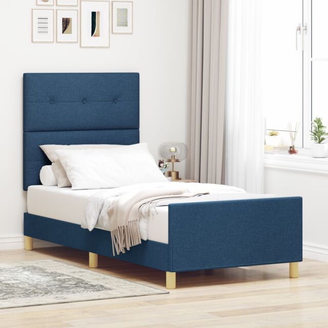 Blue Fabric Bed Frame 90x190 cm by Debenhams | ufurnish.com