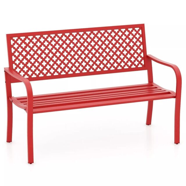 Outdoor Garden Bench 2-Person Heavy Duty Metal Bench w/ Backrest by ...