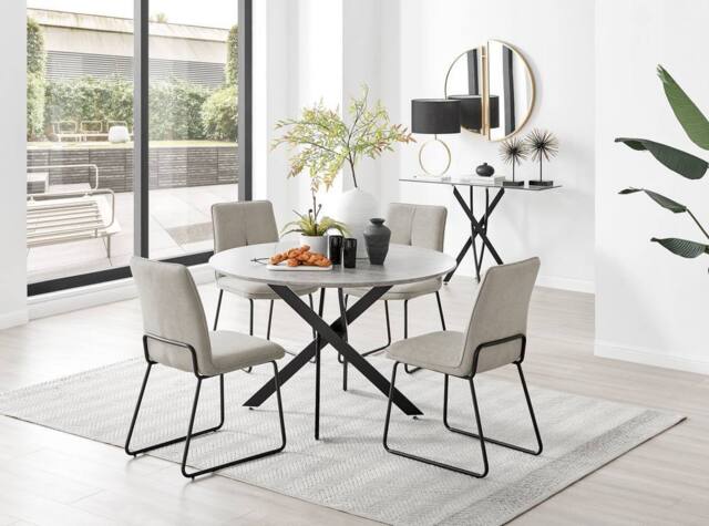 FurnitureboxUK Novara Grey Concrete Effect Black Leg 120cm Round Dining ...