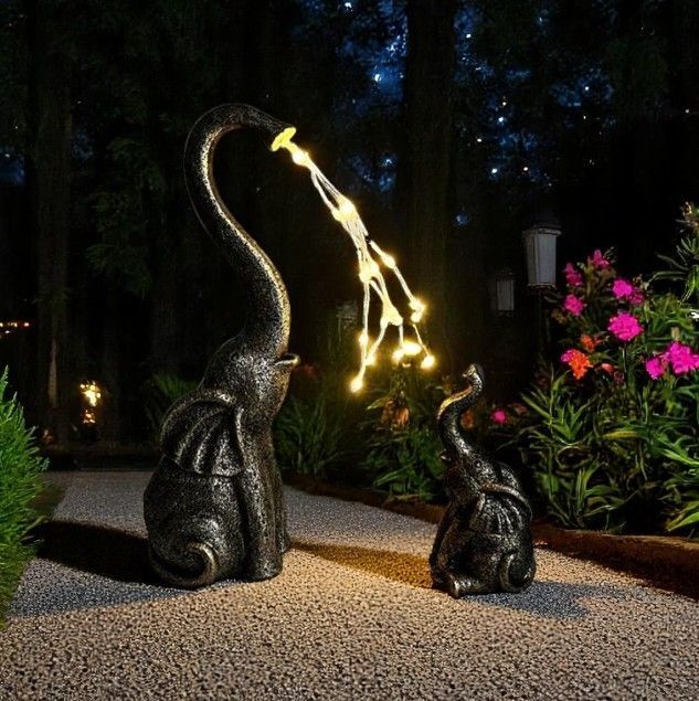 Elephant And Calf Solar Water Spray Garden Ornament by Debenhams ...