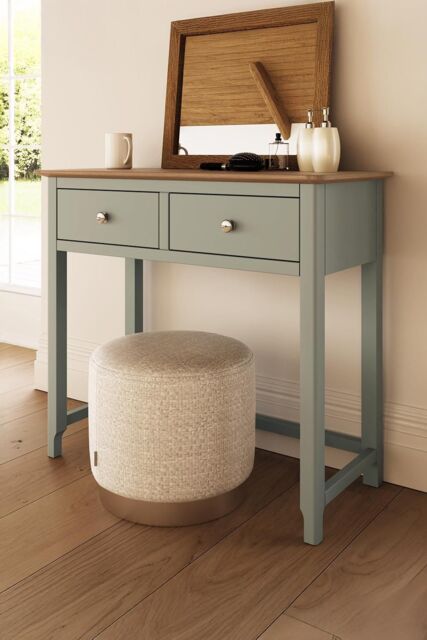 Solid Oak 2 Drawer Sage Green Dressing Table Large Bedroom Furniture ...