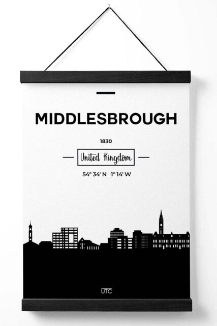 Middlesbrough Black and White City Skyline Framed Print SIZE: A3 with ...