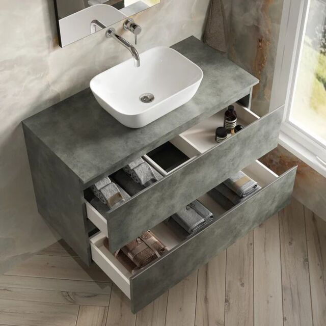Vatilla 1000mm WallHung Vanity Unit with Matching Worktop-Cemento by ...