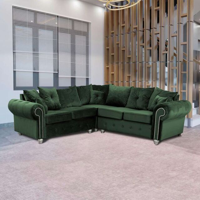 Ashona Plus Velvet Corner & 3+2 Seated Sofa Set in 4 Colors - Grey ...