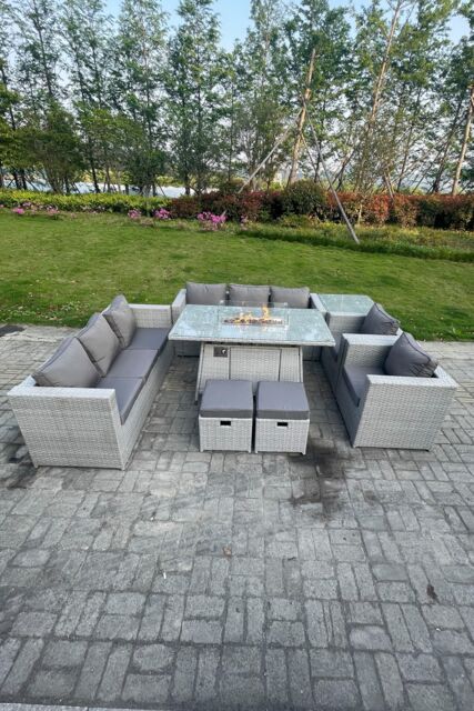 Rattan Fire Pit Set Gas Heater Burner Lounge Sofa Dining Set Coffee ...