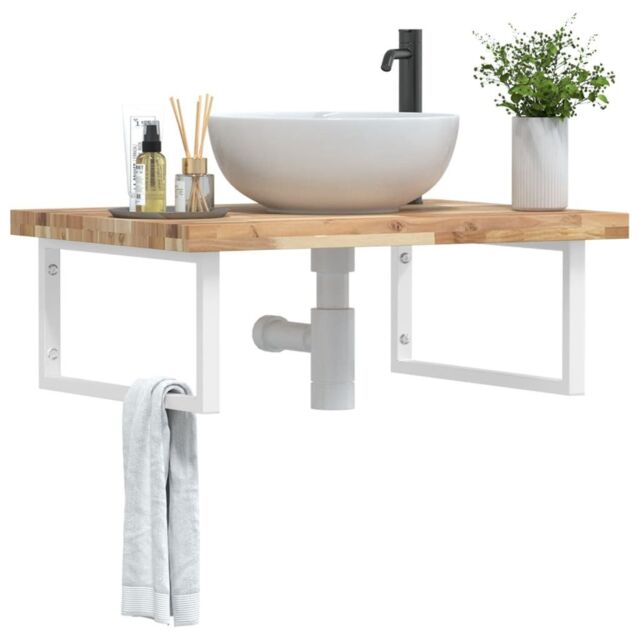 Basin Shelf Wall Mounted Steel and Solid Wood Acacia by Debenhams ...
