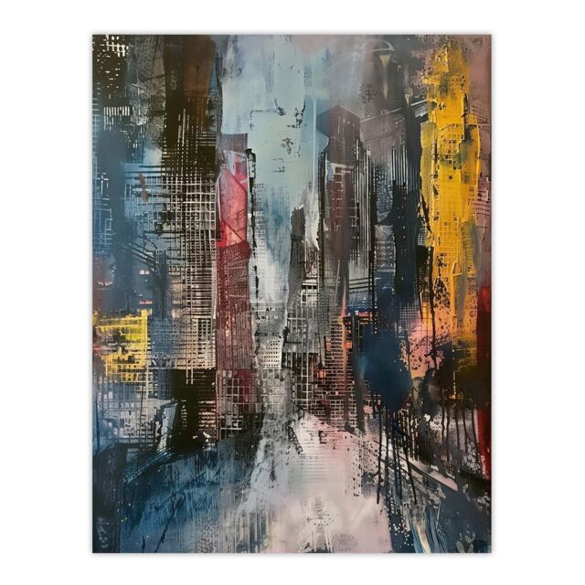 Abstract City Street Cityscape Painting Wall Art Print by Debenhams ...