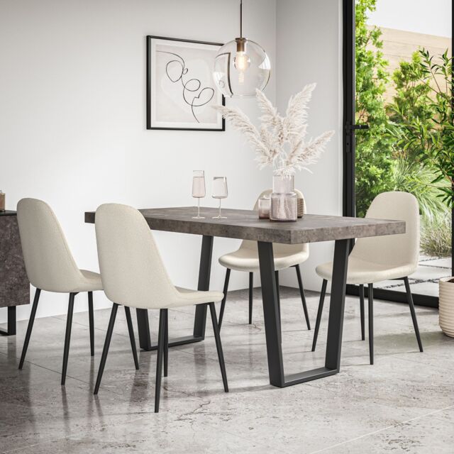 Aria Dining Table And Chairs - Concrete Effect Table Top w Black Legs ...