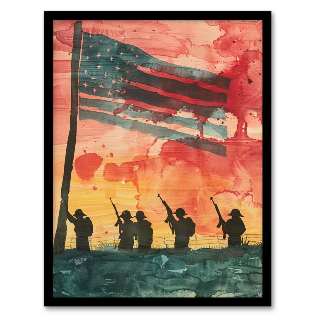 Artery8 Iwo Jima War WWII USA Soldiers Flag Stars Stripes Framed Art ...