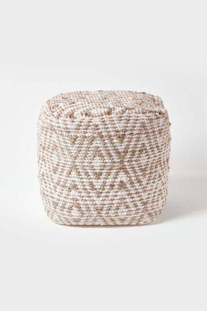Homescapes Sierra Natural Diamond Pattern Jute Square Bean Filled ...