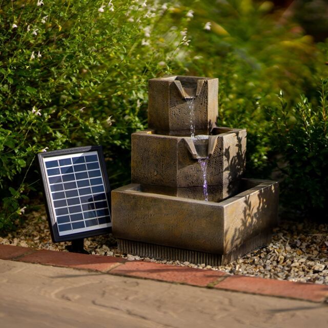 Solar Powered Water Feature Tiered Cascading Battery Backup Light 37cm ...
