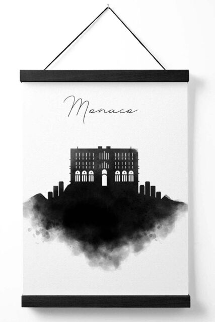 Monaco Watercolour Skyline City Framed Print SIZE: A3 with Black Frame ...
