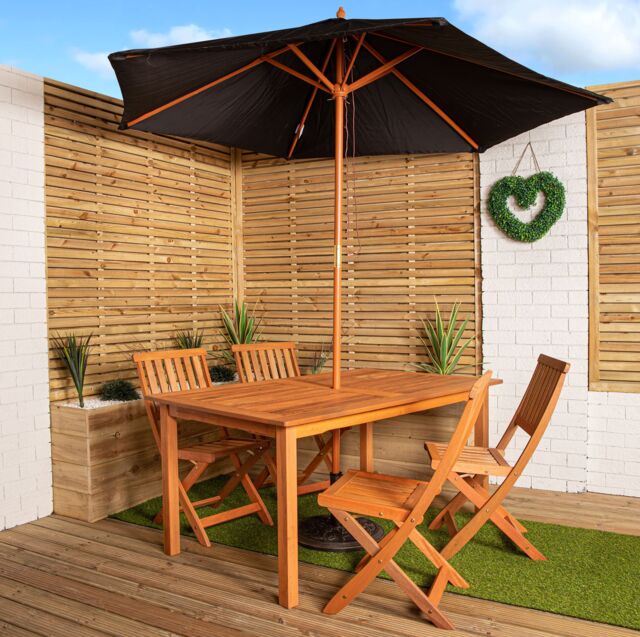 Outdoor 4 Person Rectangular Wooden Garden Dining Table Chairs with ...