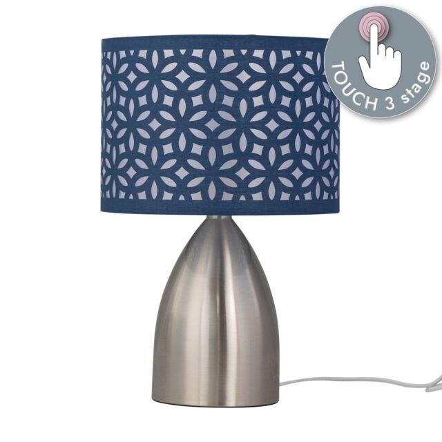 Valentina - Brushed Chrome Touch Lamp with Navy Blue Cut Out Shade by ...