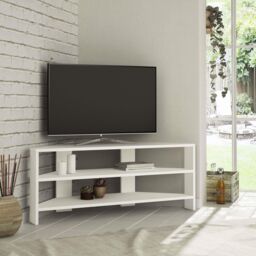 Furinno Econ Easy Assembly 4 Tier Corner TV Stand for TV up to 55 Inch White White by Amazon ufurnish