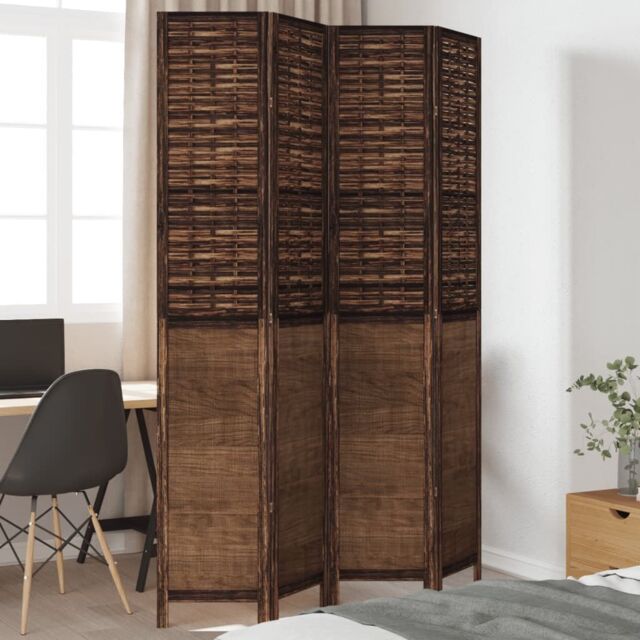 Room Divider 4 Panels Dark Brown Solid Wood Paulownia by Debenhams ...