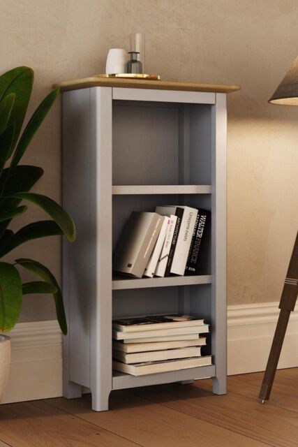 3 Tier Oak Veneer Bookcase Display Unit Grey by Debenhams | ufurnish.com