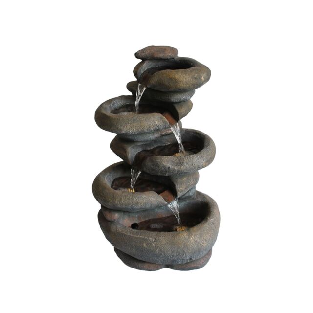 Solar Power 4 Tier Stacked Boulder Water Feature Cascade with LED ...